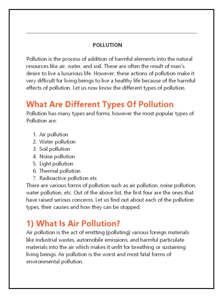What Are Different Types of Pollution | PDF | Air Pollution | Water ...