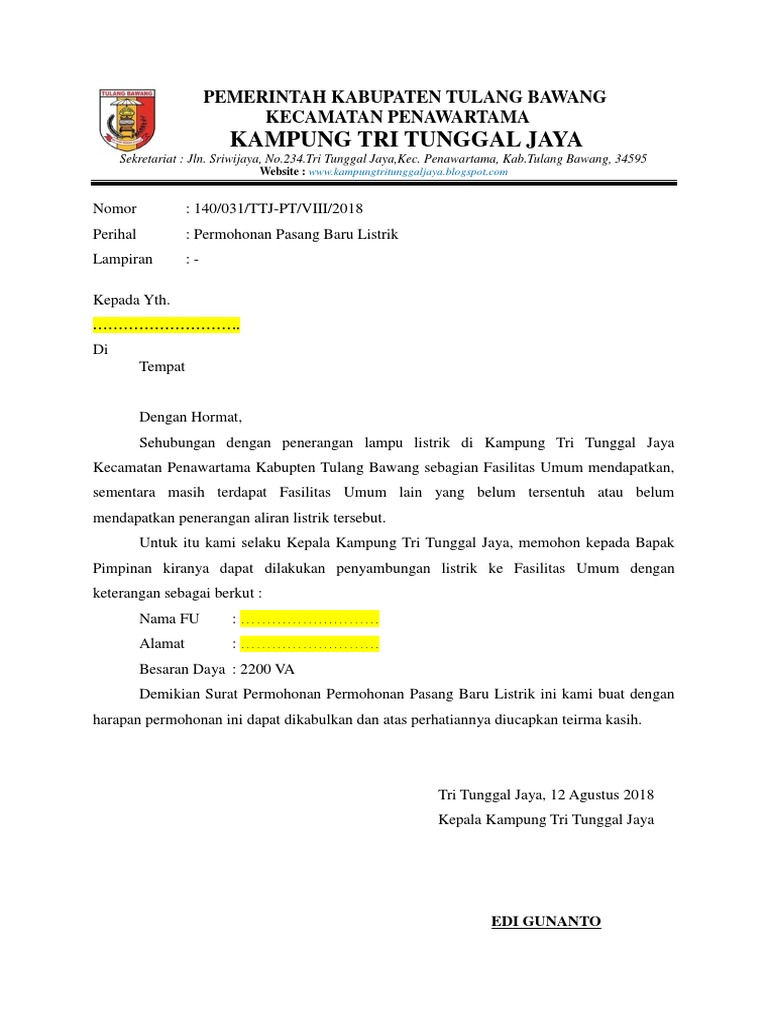 Surat Permohonan Ke Pln Pdf