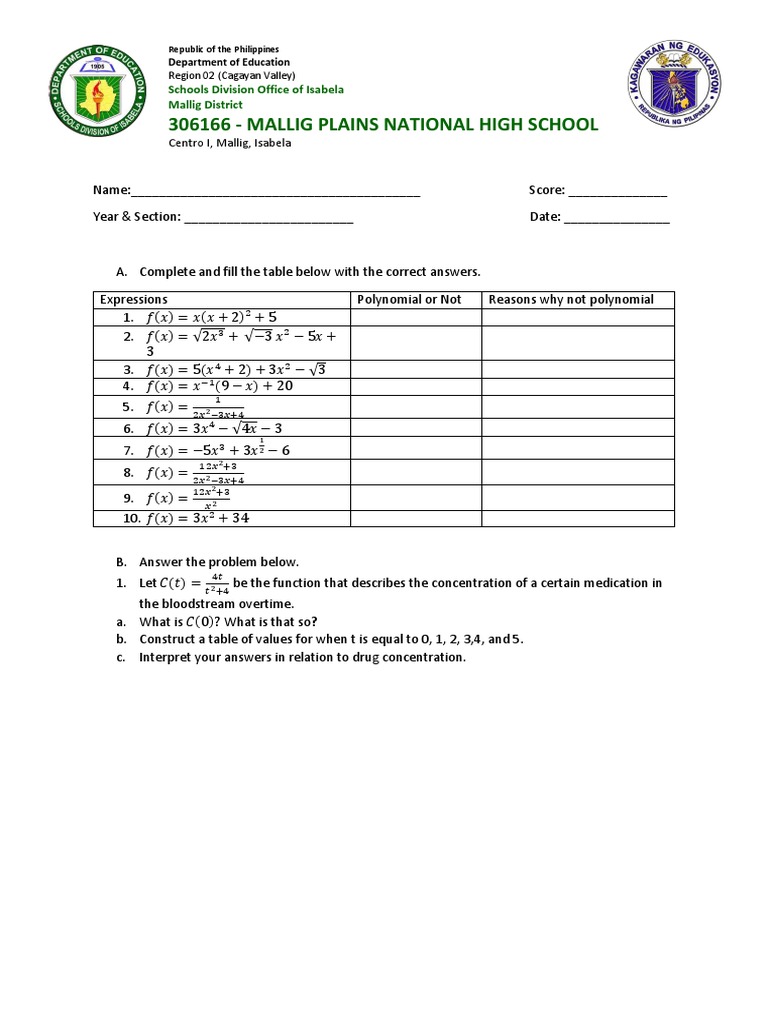 Activity Sheet-Rational Function | PDF | Algorithms | Numerical Analysis