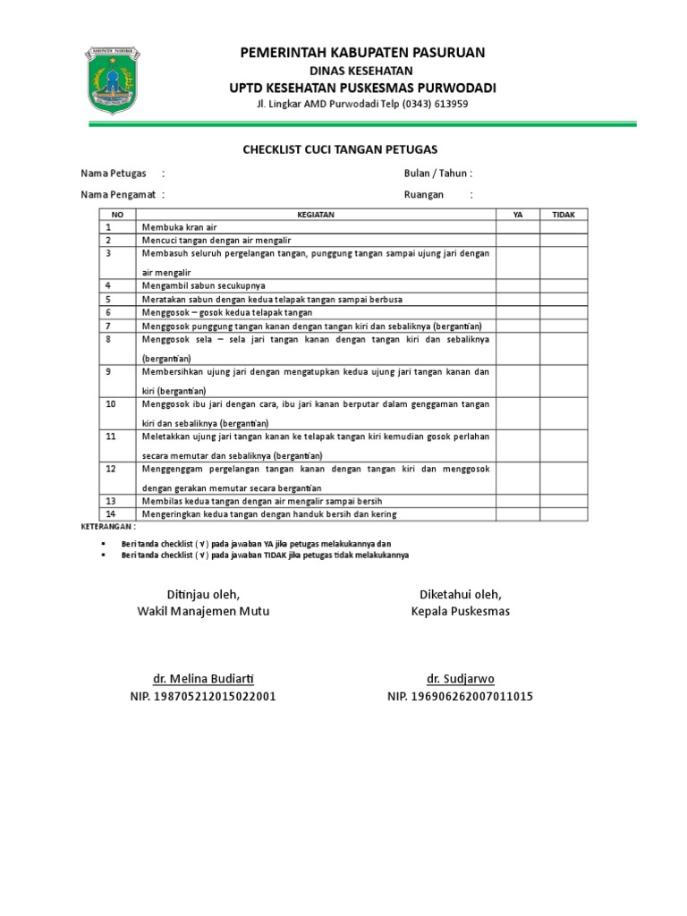 Checklist Cuci Tangan Petugas | PDF