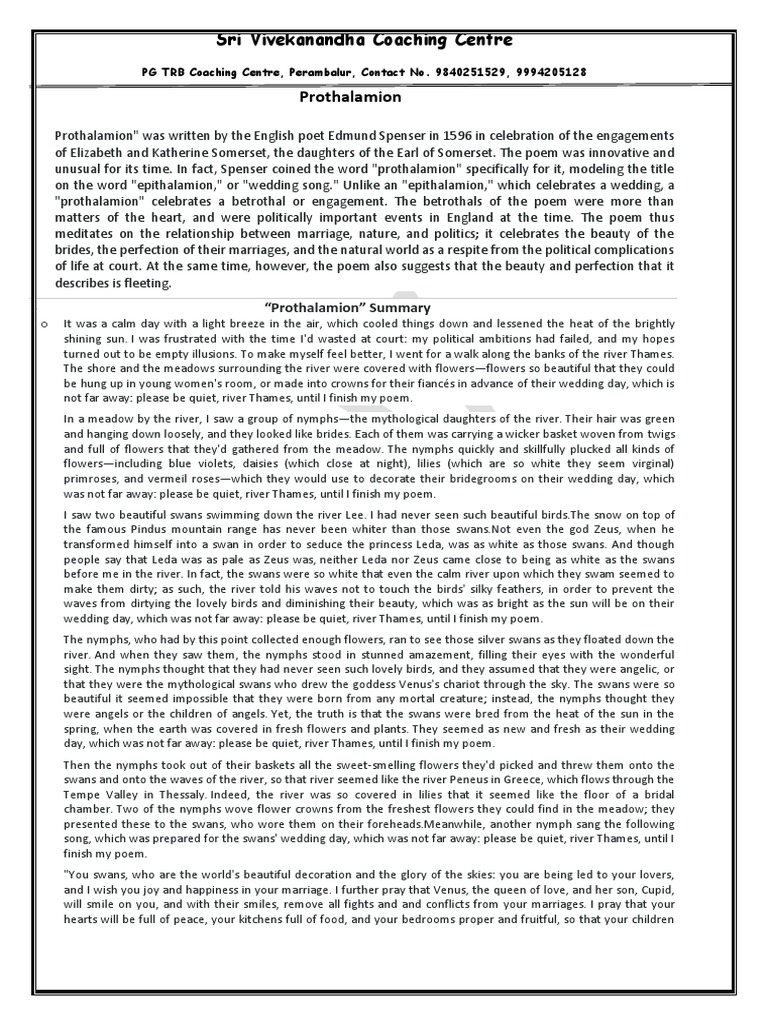 Prothalamion Poem Line By Line Explanation - synlasopa
