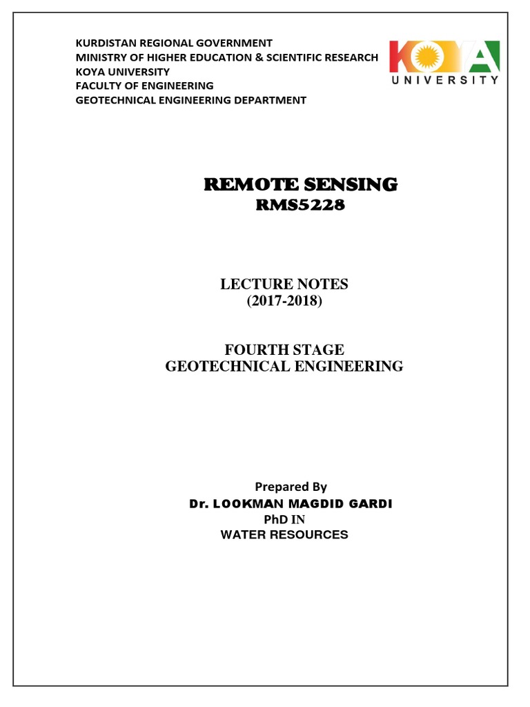 Remote Sensing: Lecture Notes (2017-2018) | PDF