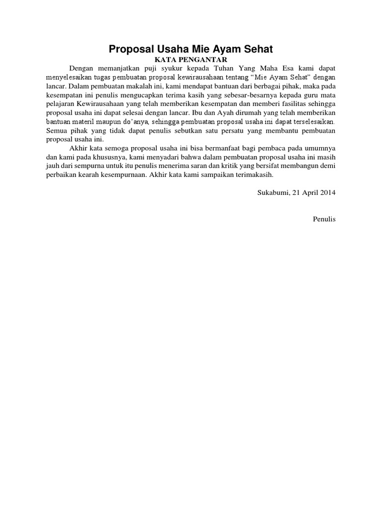 Proposal Usaha Mie Ayam Sehat | PDF