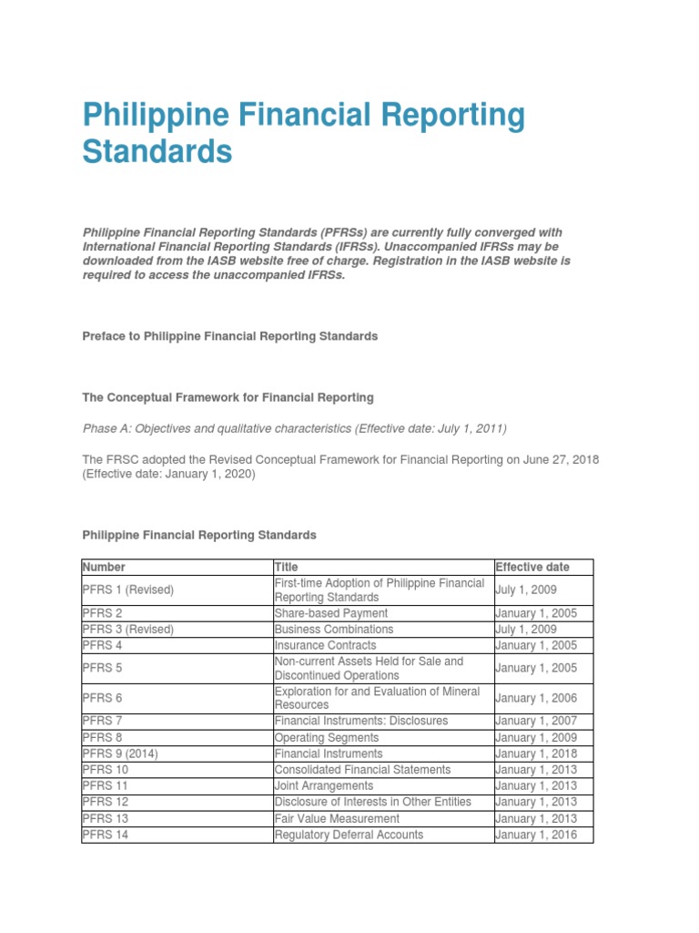 Philippine Financial Reporting Standards 1 | PDF | Financial Statement ...