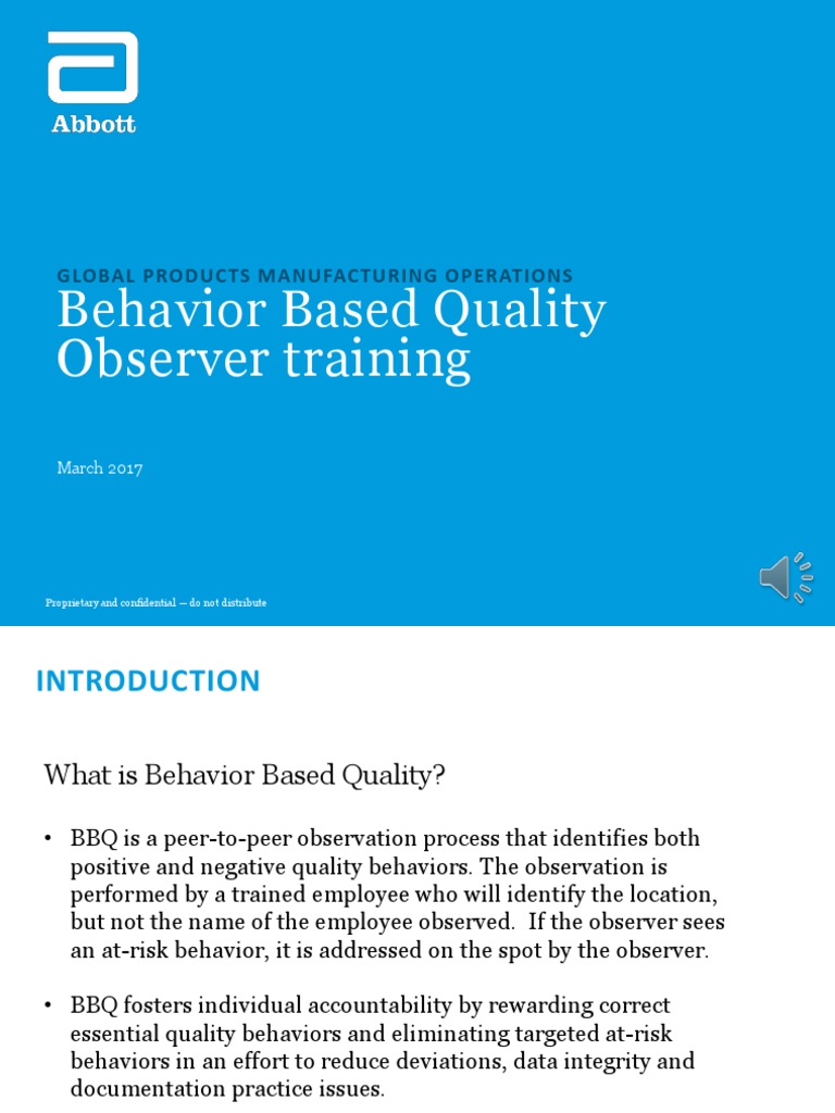 Behavior Based Quality Observer Training: Global Products Manufacturing ...
