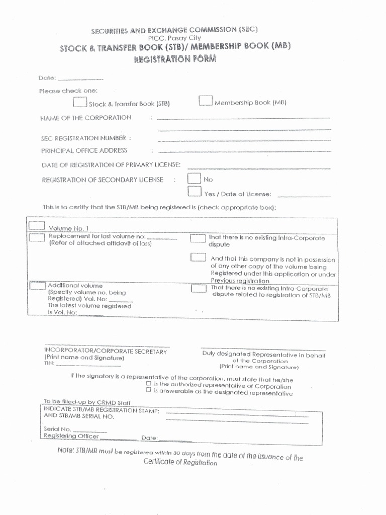 STB Stock and Transfer Book Reg Form | Download Free PDF | Business