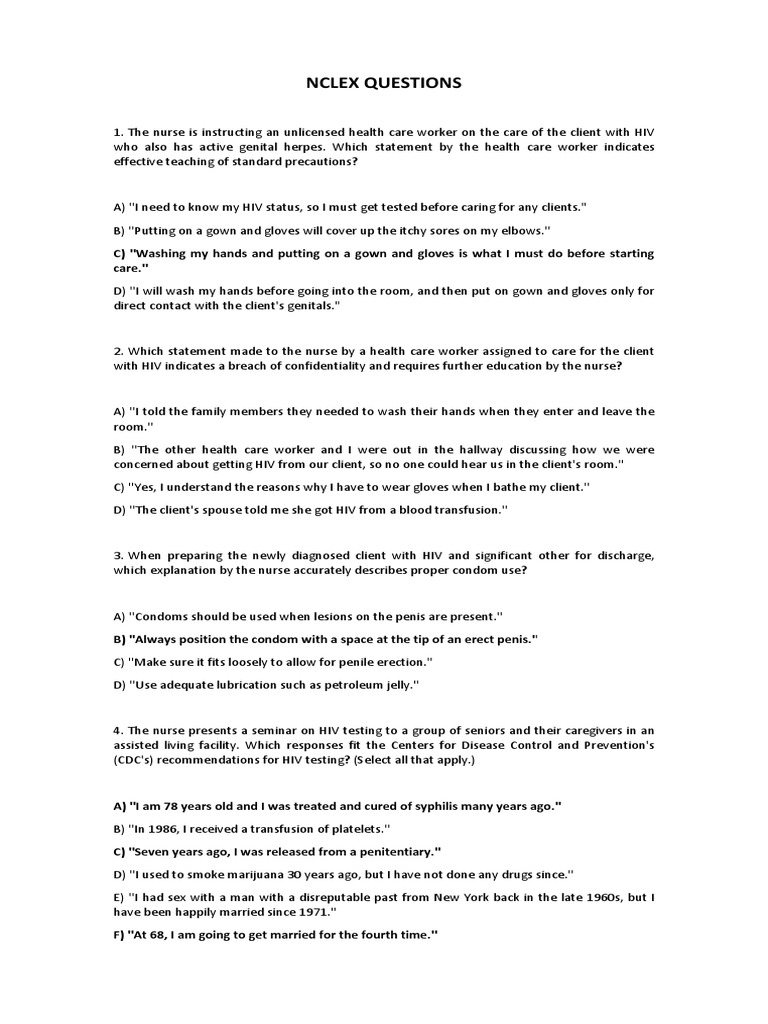 Nclex Questions | PDF | Hiv/Aids | Management Of Hiv/Aids