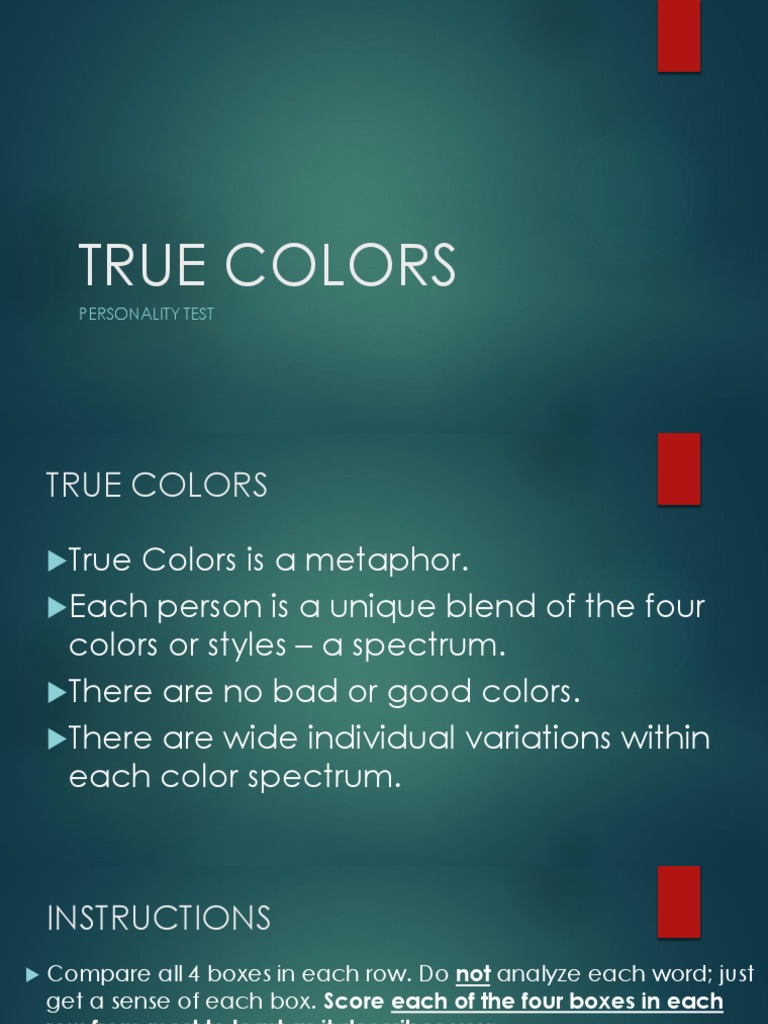 True Colors Personality Test Guide | PDF
