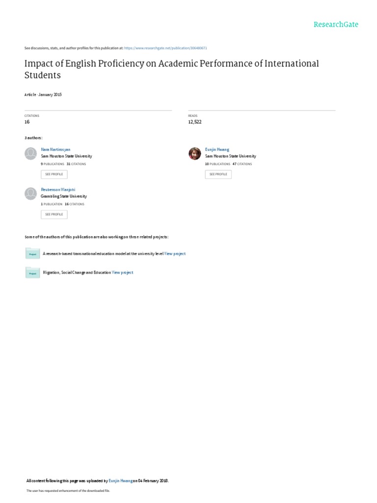 Impact of English Proficiency On Academic Performance of International ...