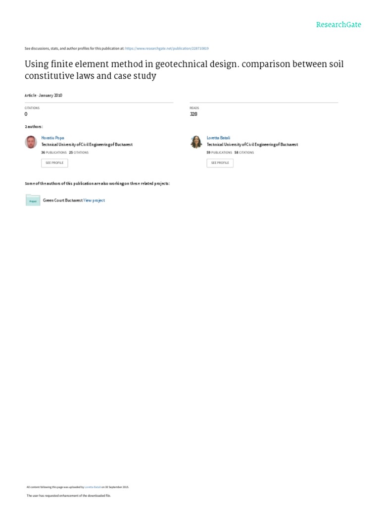 Using Finite Element Method in Geotechnical Design. Comparison Between Soil Constitutive Laws ...