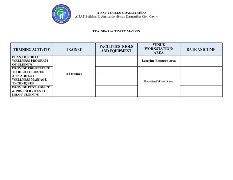 Training Activity Matrix | PDF