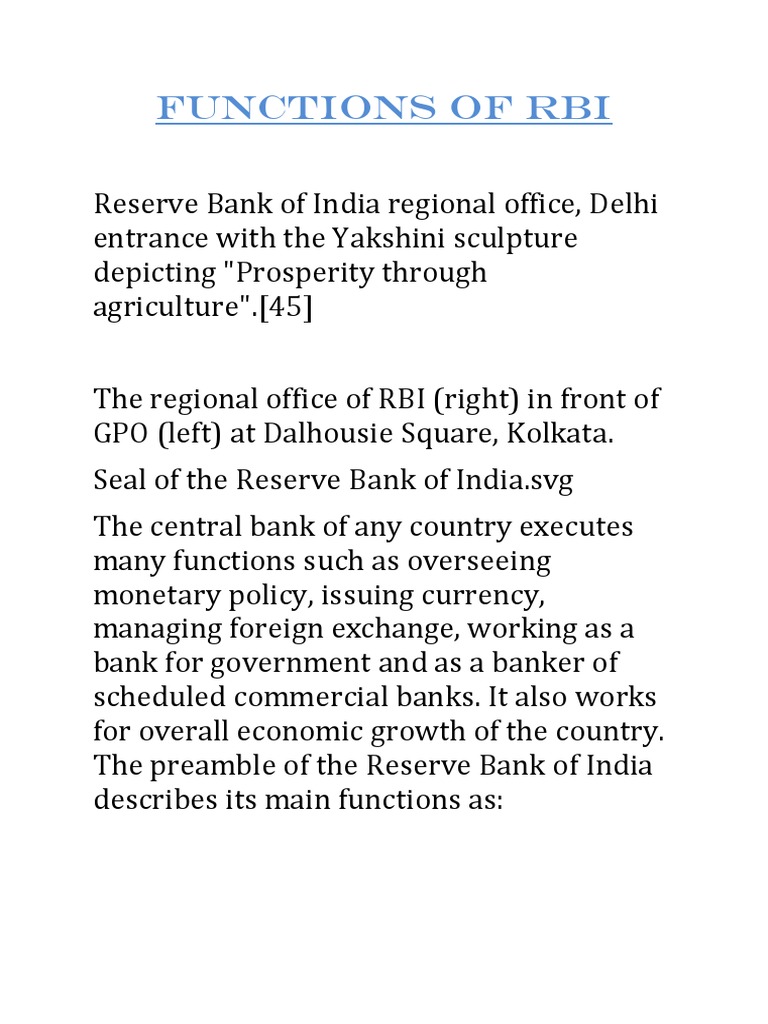 Functions of RBI | PDF | Reserve Bank Of India | Banking