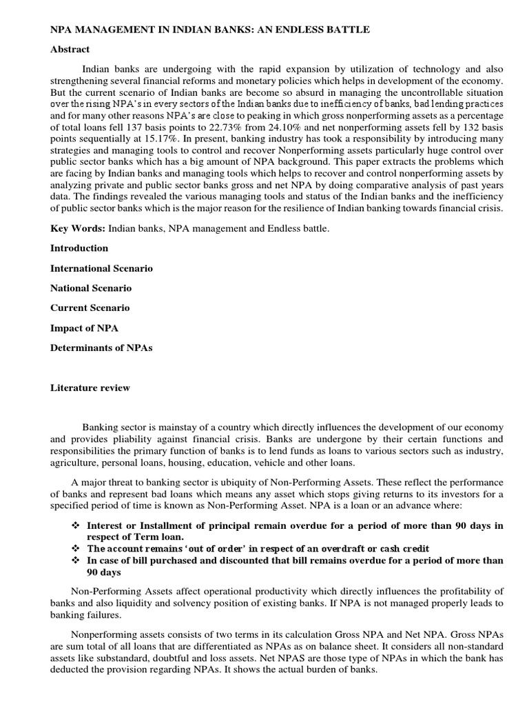 NPA | PDF | Reserve Bank Of India | Banks