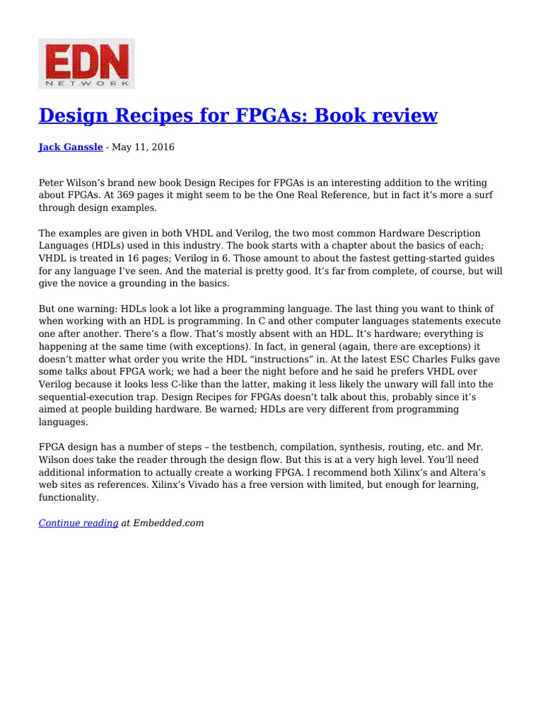 Design Recipes For FPGAs Book Review | PDF