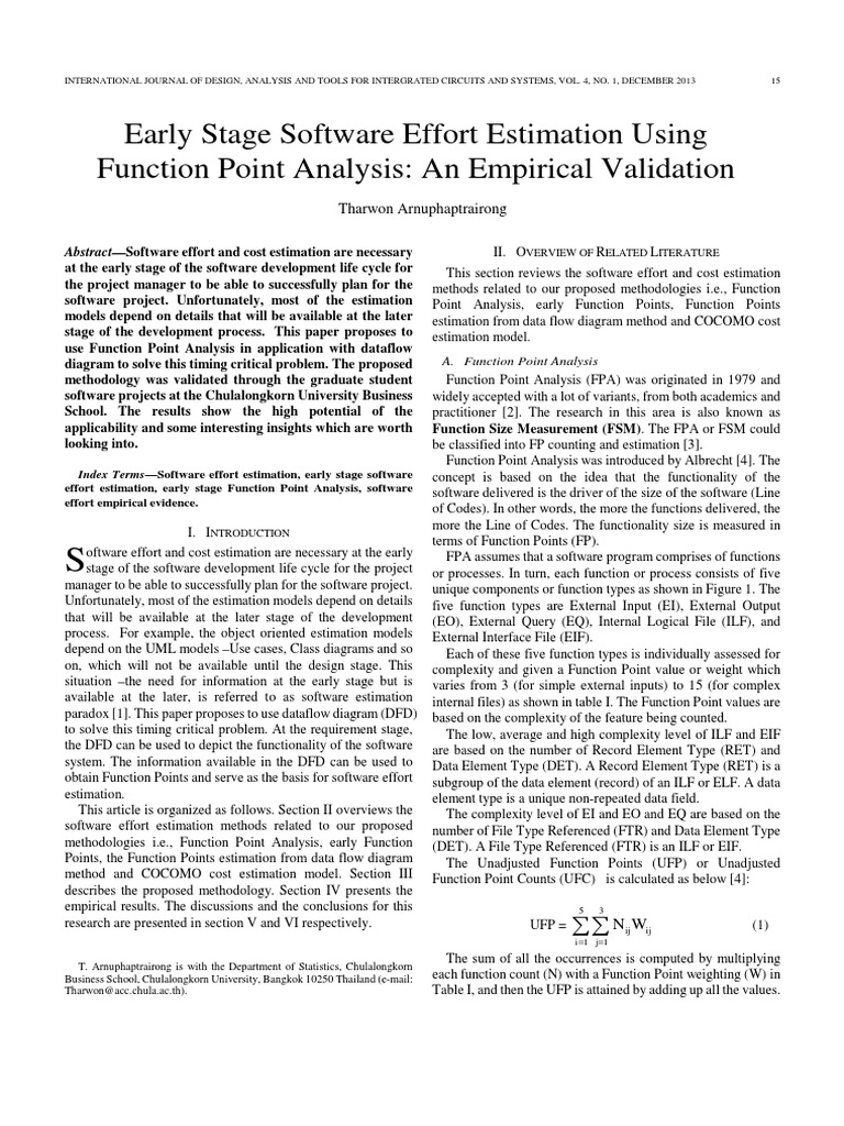 Early Stage Software Effort Estimation Using Function Point Analysis - An Empirical Validation ...