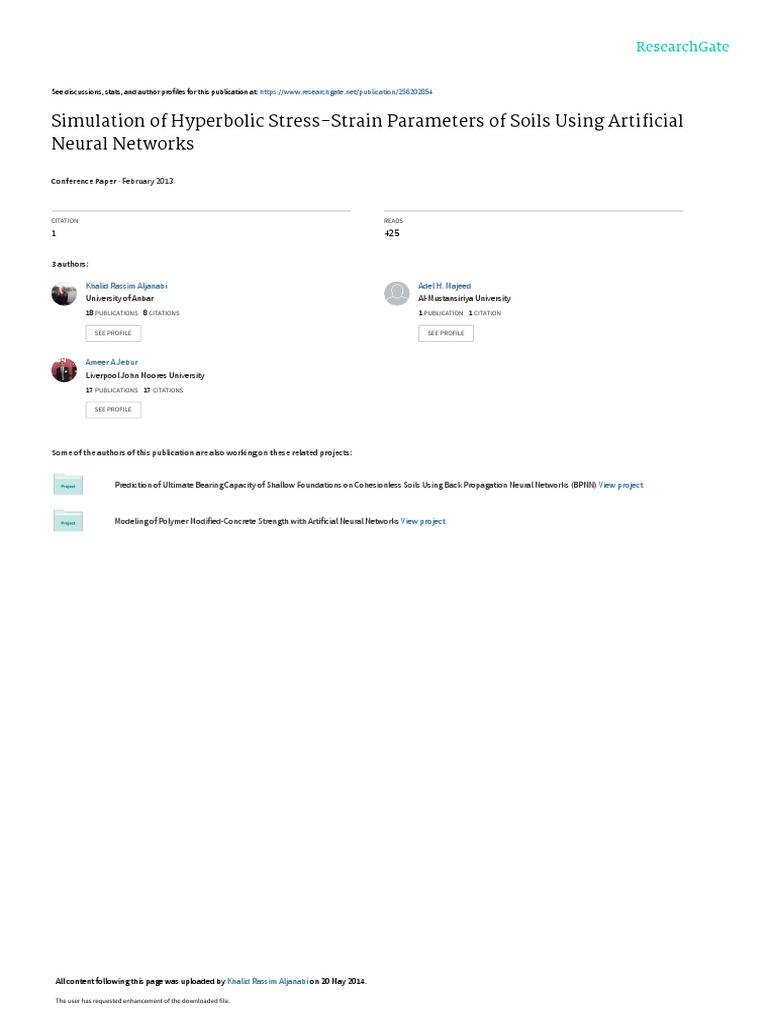 Simulation of Hyperbolic Stress-Strain Parameters of Soils Using Artificial Neural Networks ...