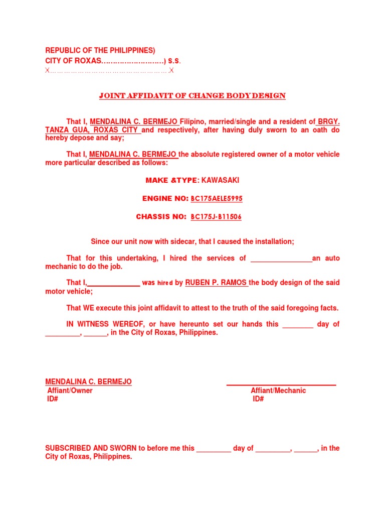 Joint Affidavit of Change Body Design - For Merge | PDF