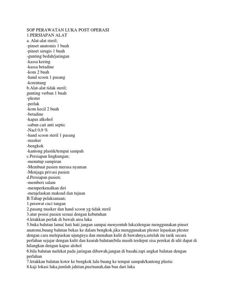 Sop Perawatan Luka Post Operasi | PDF