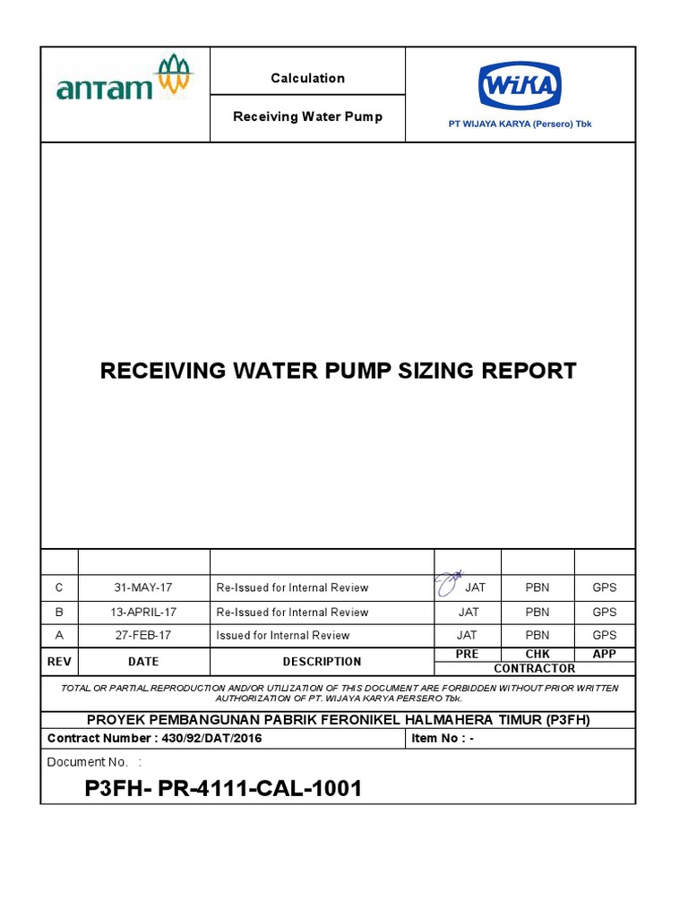 Receiving Water Pump Sizing Report | Download Free PDF | Nature