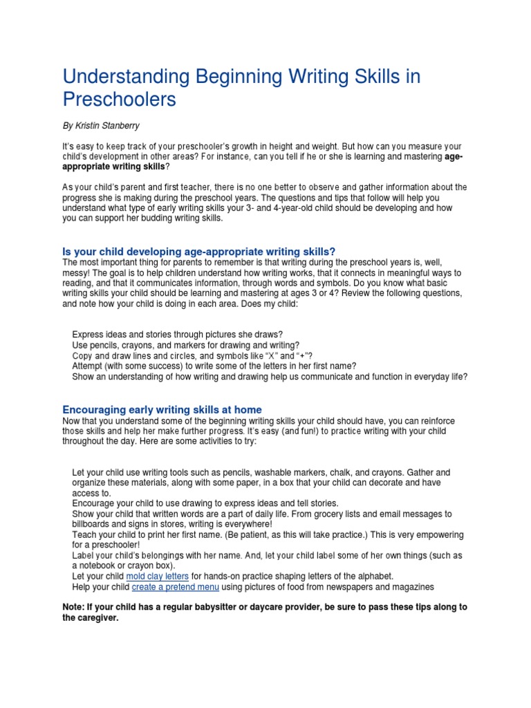 Understanding Beginning Writing Skills in Preschoolers | PDF ...