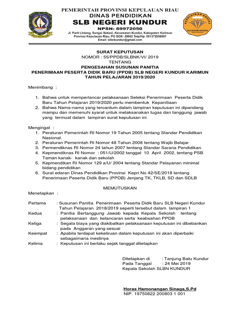 Contoh SK PPDB 2019 | PDF