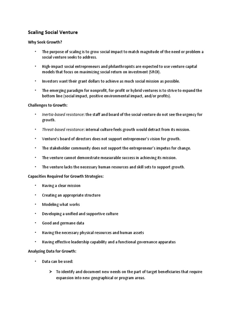 Scaling Social Venture: Why Seek Growth? | PDF | Entrepreneurship ...