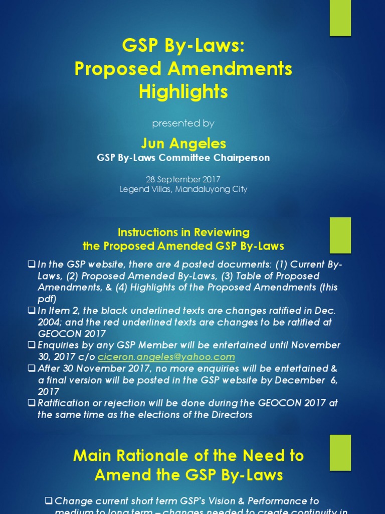 Highlights of Proposed Amendments to the GSP By-Laws: Main Changes and ...