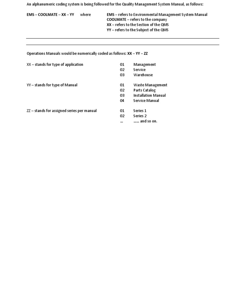 QMS Manual Coding System Overview | PDF