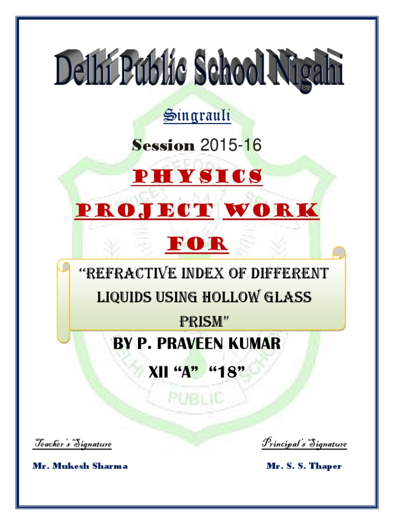 Physics Project | PDF | Refraction | Prism