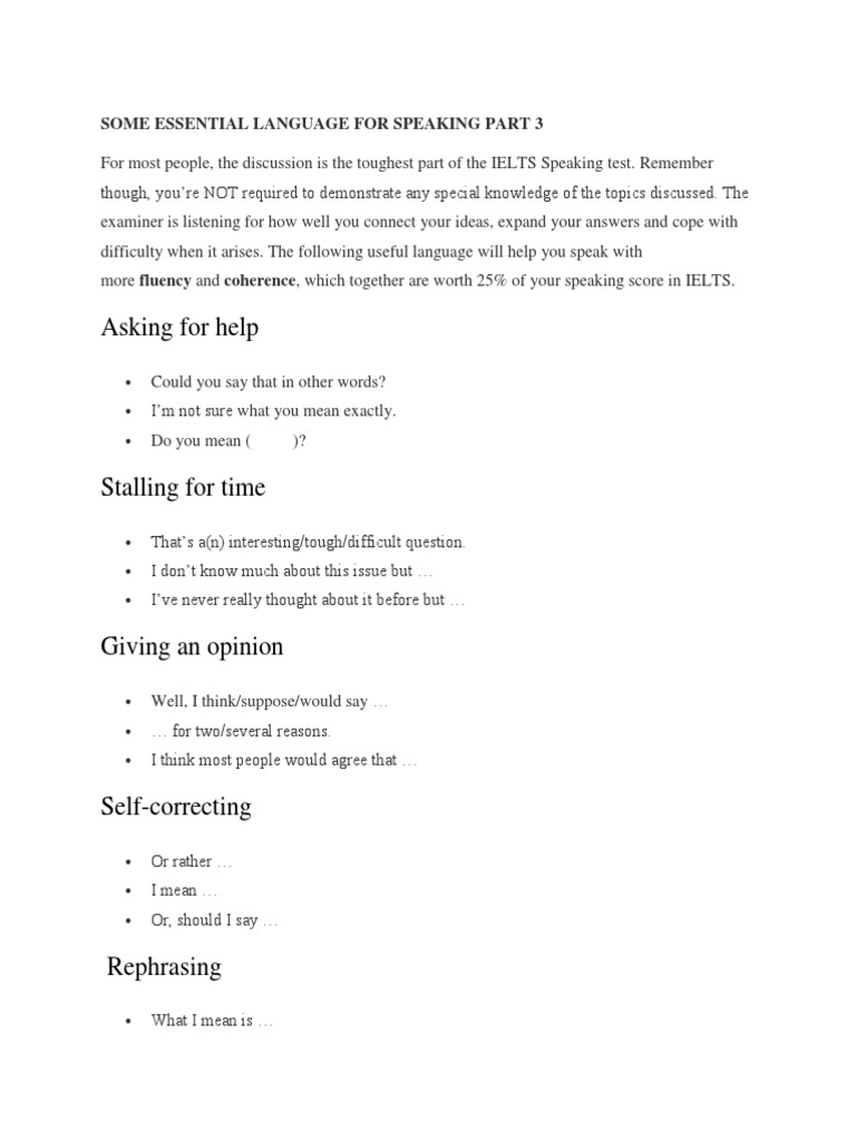 Essential Language For Speaking Part 3 | PDF