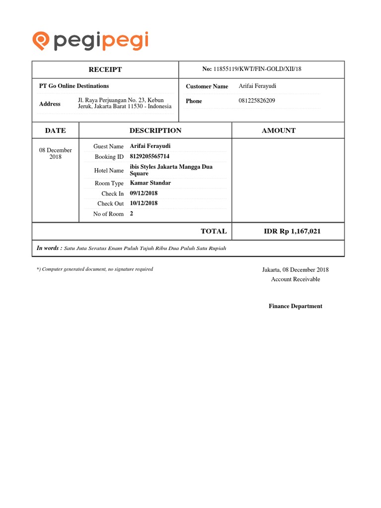Receipt: No: 11855119/KWT/FIN-GOLD/XII/18 | PDF