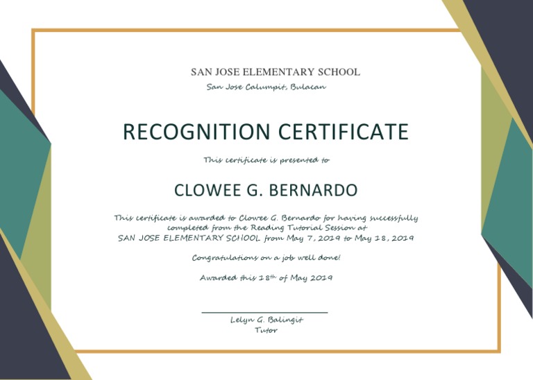 Recognition Certificate: Clowee G. Bernardo | PDF