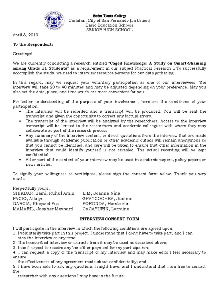 Interview Consent Form Edited | PDF | Interview | Business