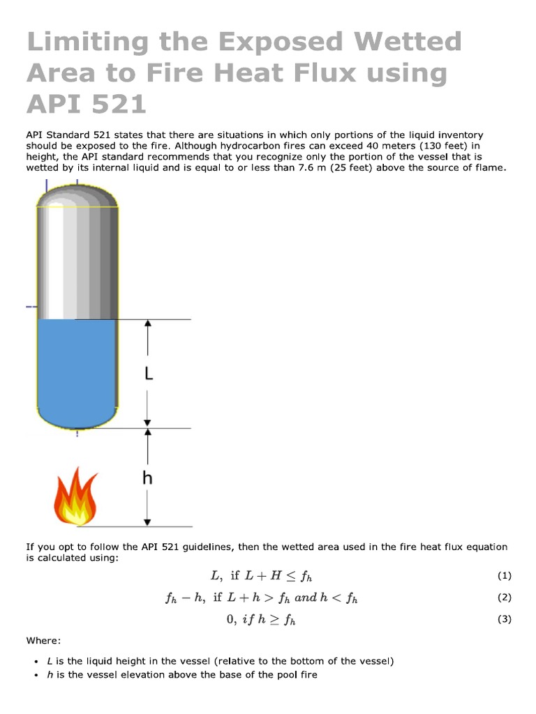 Limiting The Exposed Wetted Area To Fire Heat Flux Using API 521 | PDF