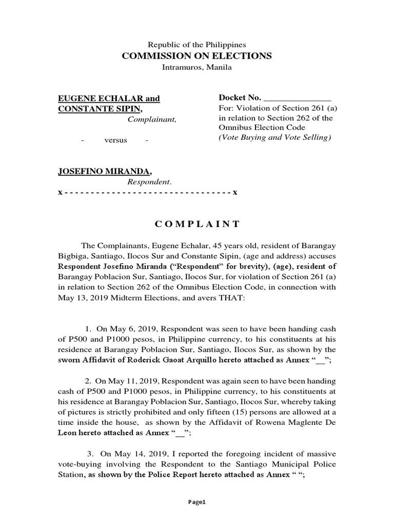 Election Complaint | PDF | Affidavit | Common Law
