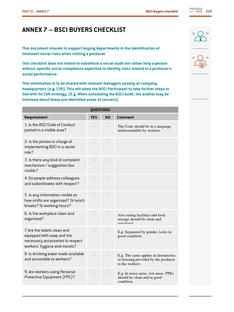 BSCI Buyers Checklist for Social Risks | PDF | Personal Protective ...