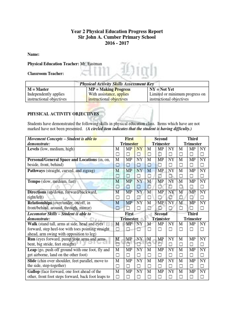 Year 2 Pe Progress Report Card Eastman | PDF | Physical Education ...