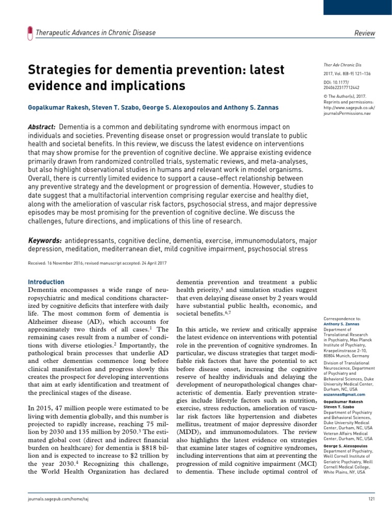 Strategies For Dementia Prevention: Latest Evidence and Implications ...
