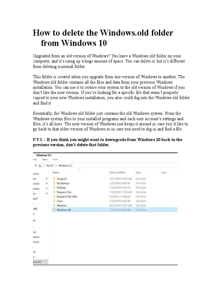 How To Delete The Windows - Old Folder | PDF | Computer File ...