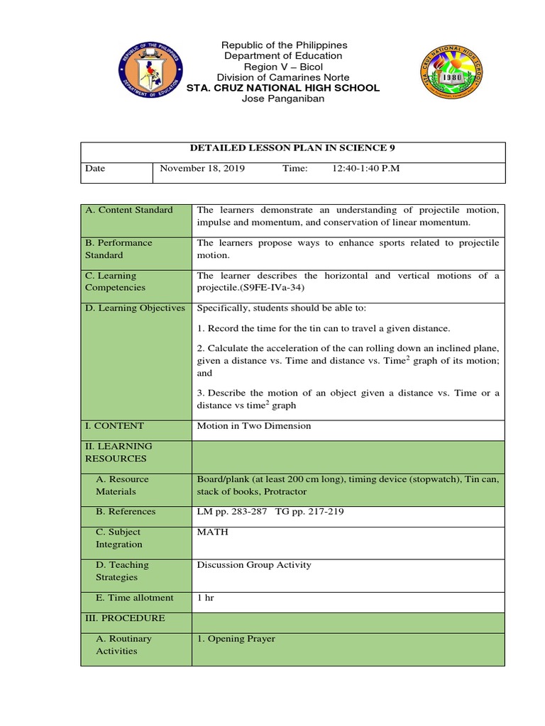 Detailed Lesson Plan in Science 10 For Demo | PDF | Momentum | Acceleration