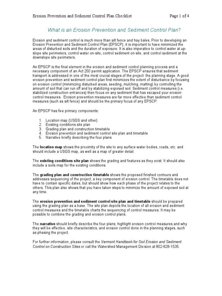 What Is An Erosion Prevention and Sediment Control Plan? | PDF ...