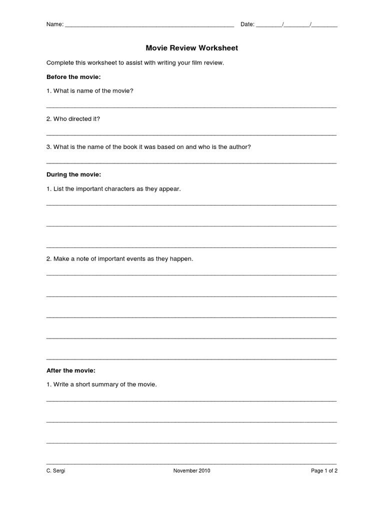 Movie Review Worksheet | PDF