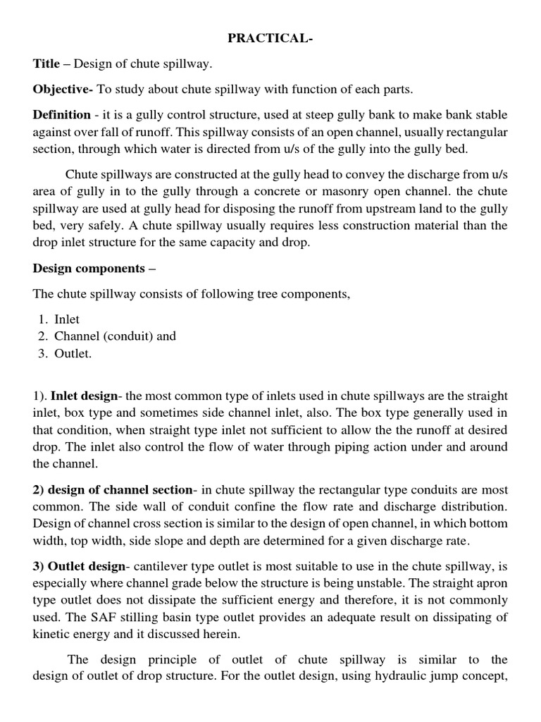 Chute Spillway Design and Calculation Guide | PDF | Spillway | Hydraulic Engineering
