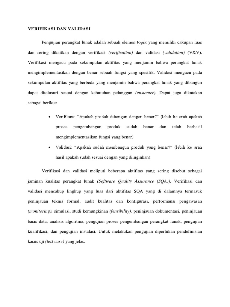 Verifikasi Dan Validasi | PDF | Komputer