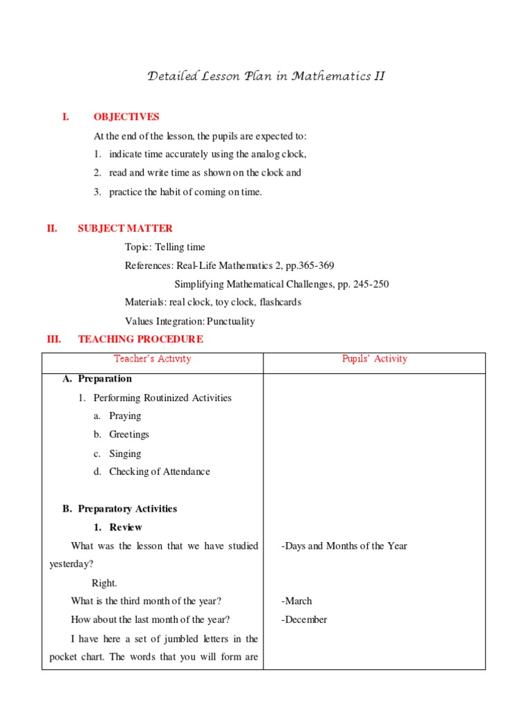 Detailed Lesson Plan in Math2-Ranking | PDF | Clock | Hour