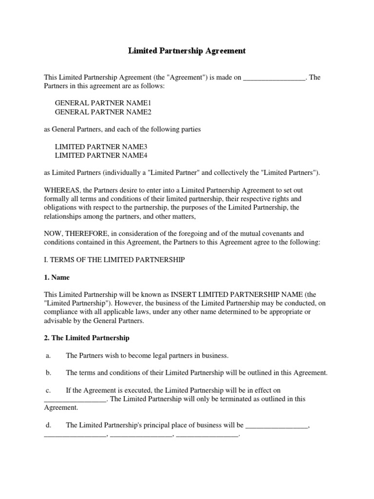 Sample Limited Partnership Agreement | PDF | General Partnership ...