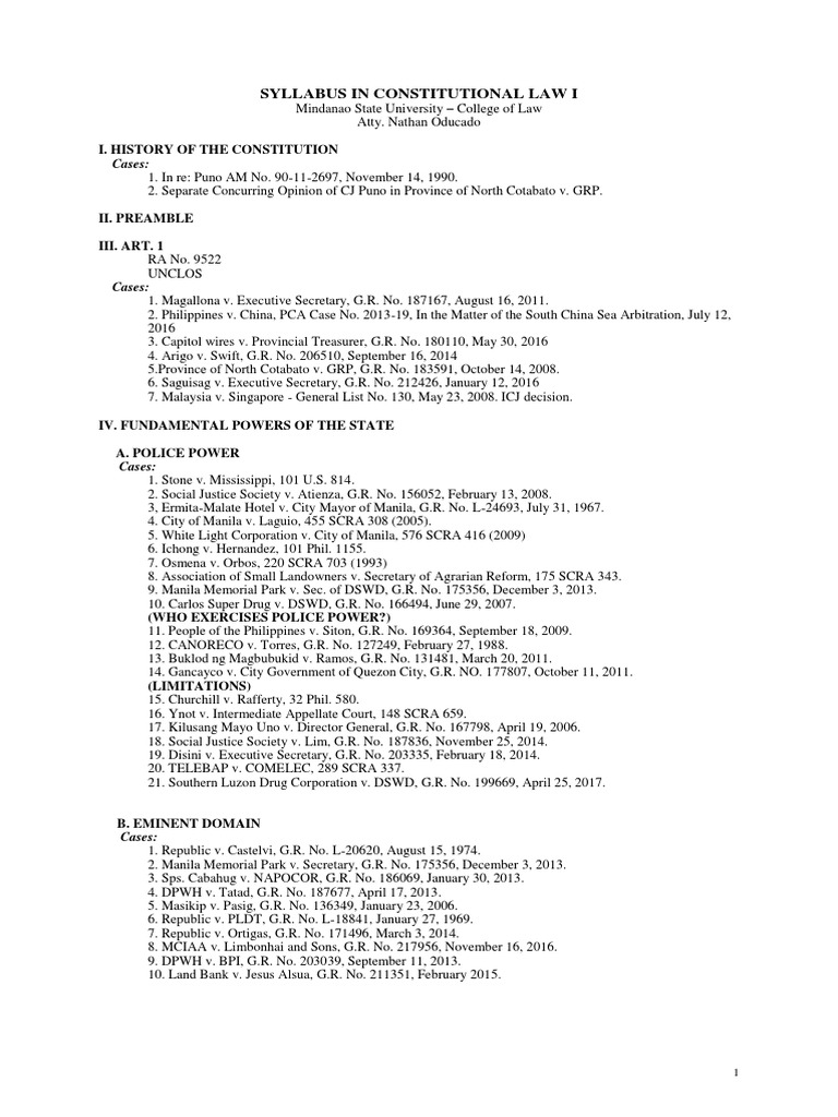 Syllabus Consti I | PDF | Philippines | Government