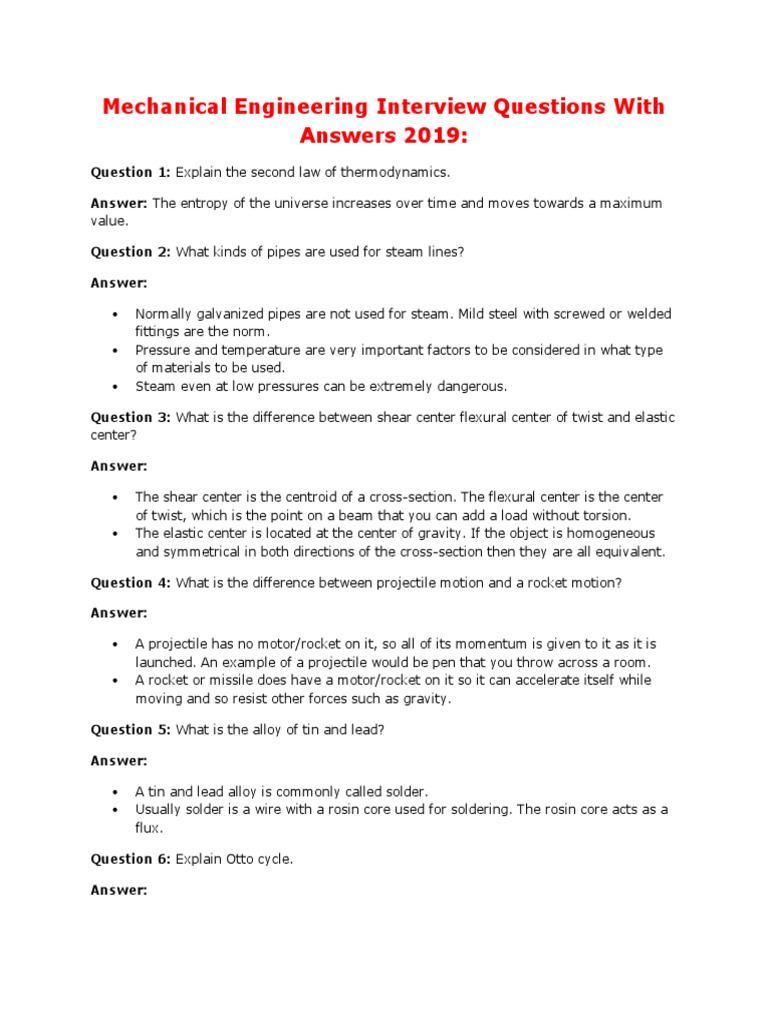 Mechanical Engineering Interview Questions | PDF | Yield (Engineering) | Pneumatics