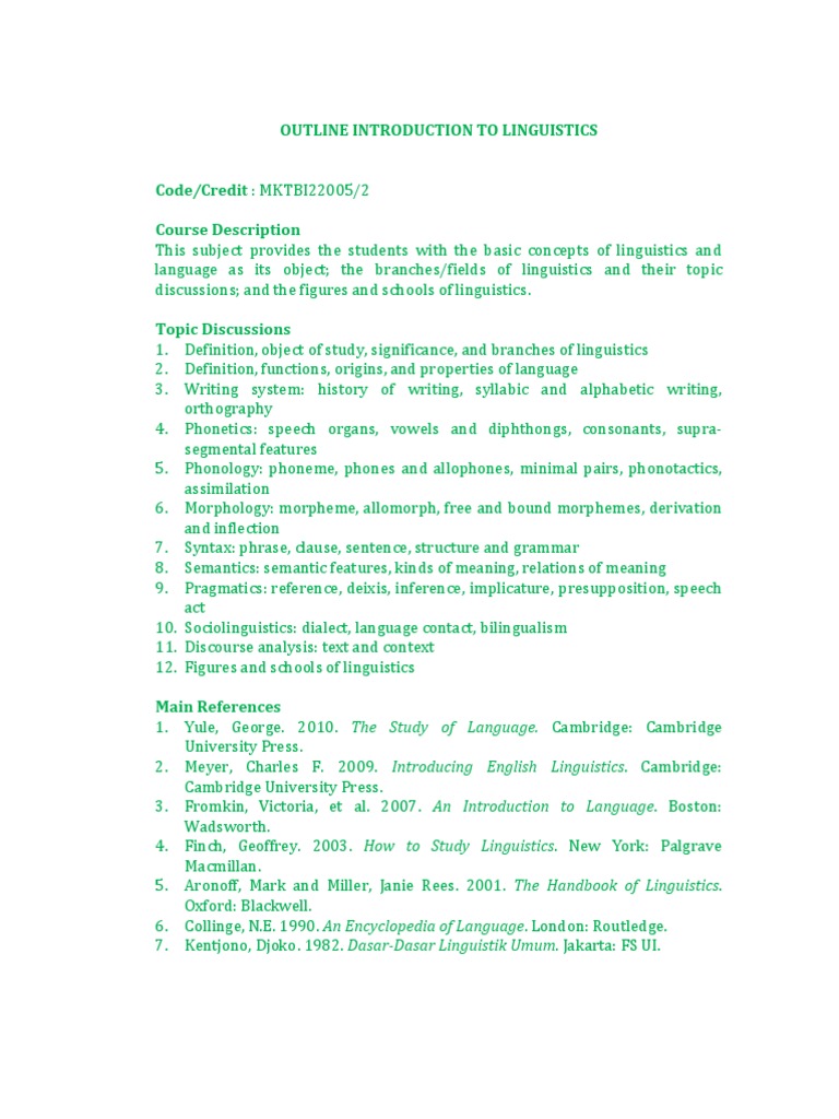 Outline Introduction To Linguistics | PDF