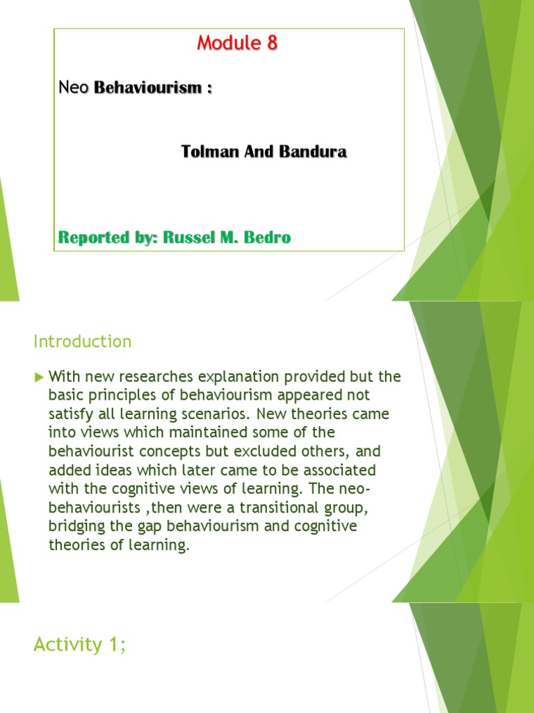 Module 8 - Neo Behaviourism of Tolman and Bandura | Behaviorism | Reinforcement